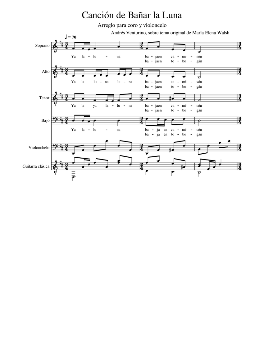 Canción de Bañar la Luna- Chorus, guitar and cello - Arr. Andrés ...