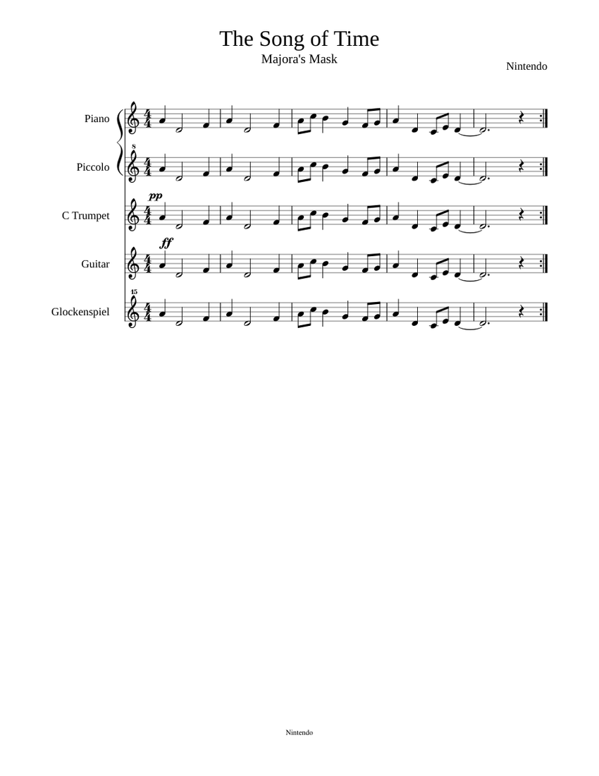 The Song of Time Sheet Music for Piano, Oboe, Guitar, Trumpet other ...