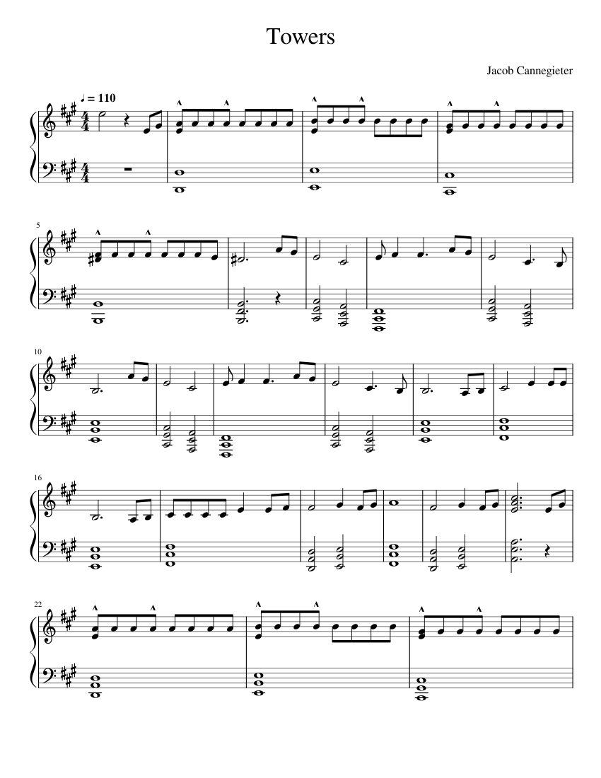 Towers Sheet Music for Piano (Solo) easy | MuseScore.com