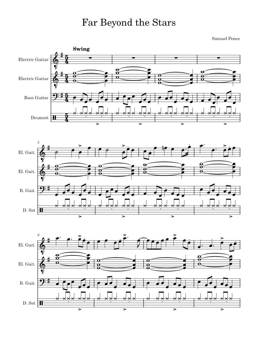 Far Beyond the Stars Sheet Music for Guitar, Bass guitar, Drum group ...