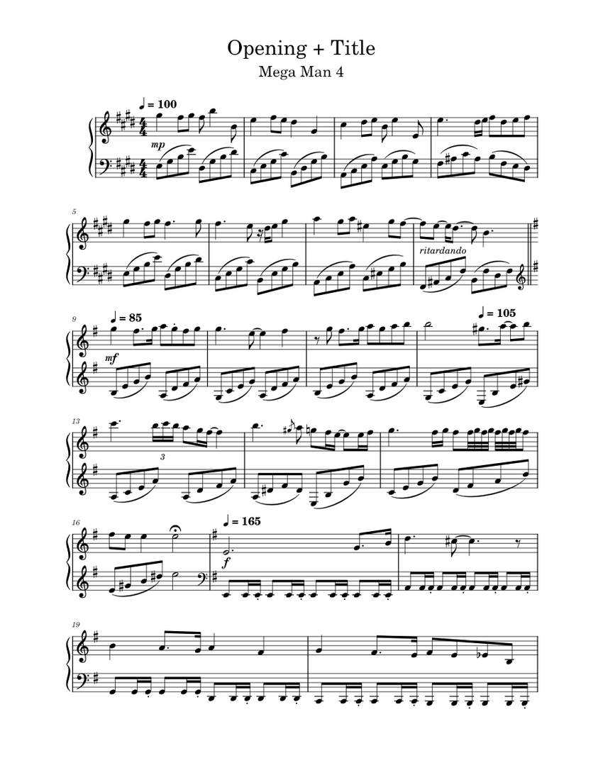 Opening/Title - Mega Man 4 (Piano) Sheet Music for Piano (Solo ...