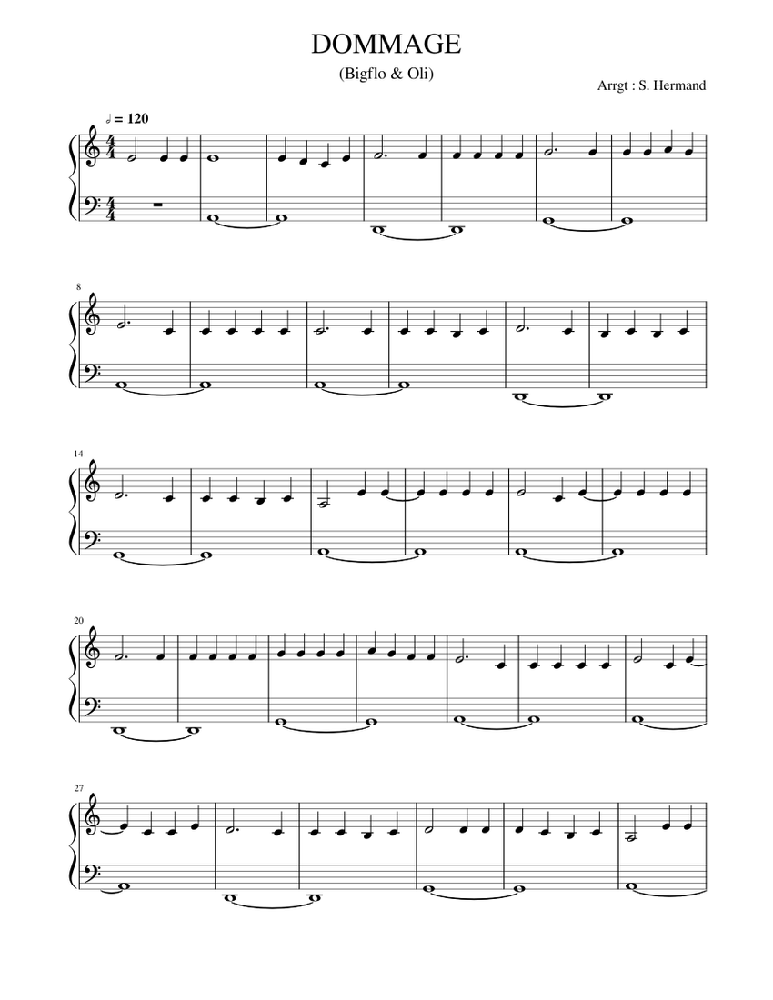 DOMMAGE de BigFLo et Oli Sheet Music for Piano (Solo) easy | MuseScore.com
