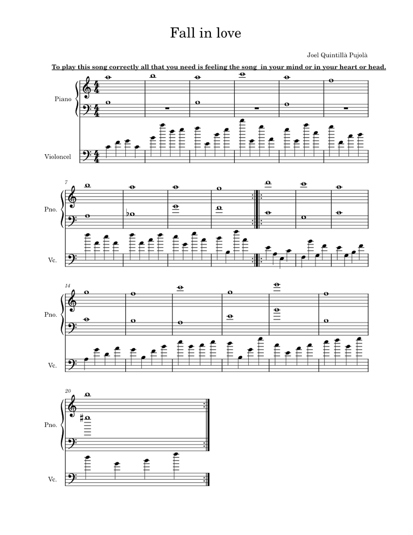 Fall in love Sheet music for Piano, Cello (Solo) | Musescore.com