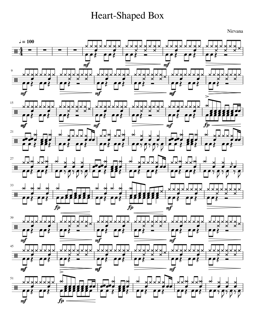 Heart Shaped Box Drum set Part Sheet music for Drum group (Solo ...