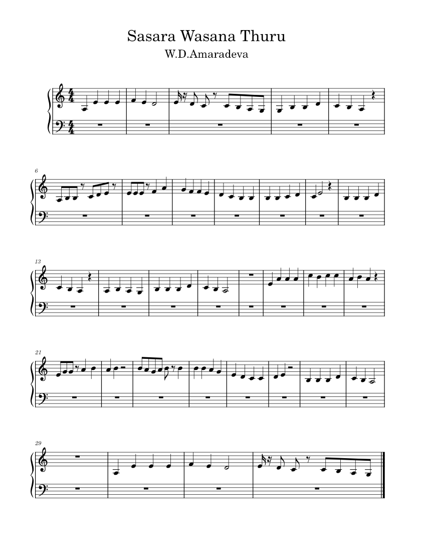Sasara WasanaThuru – W. D. Amaradeva Sasara Wasana Thuru Sheet Music ...