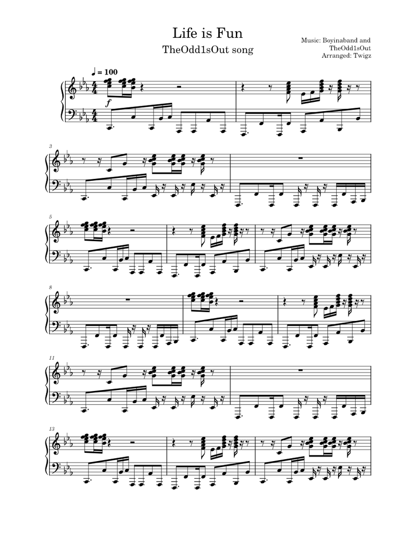 Life is Fun (ft. Boyinaband) – TheOdd1sOut Sheet Music for Piano (Solo ...