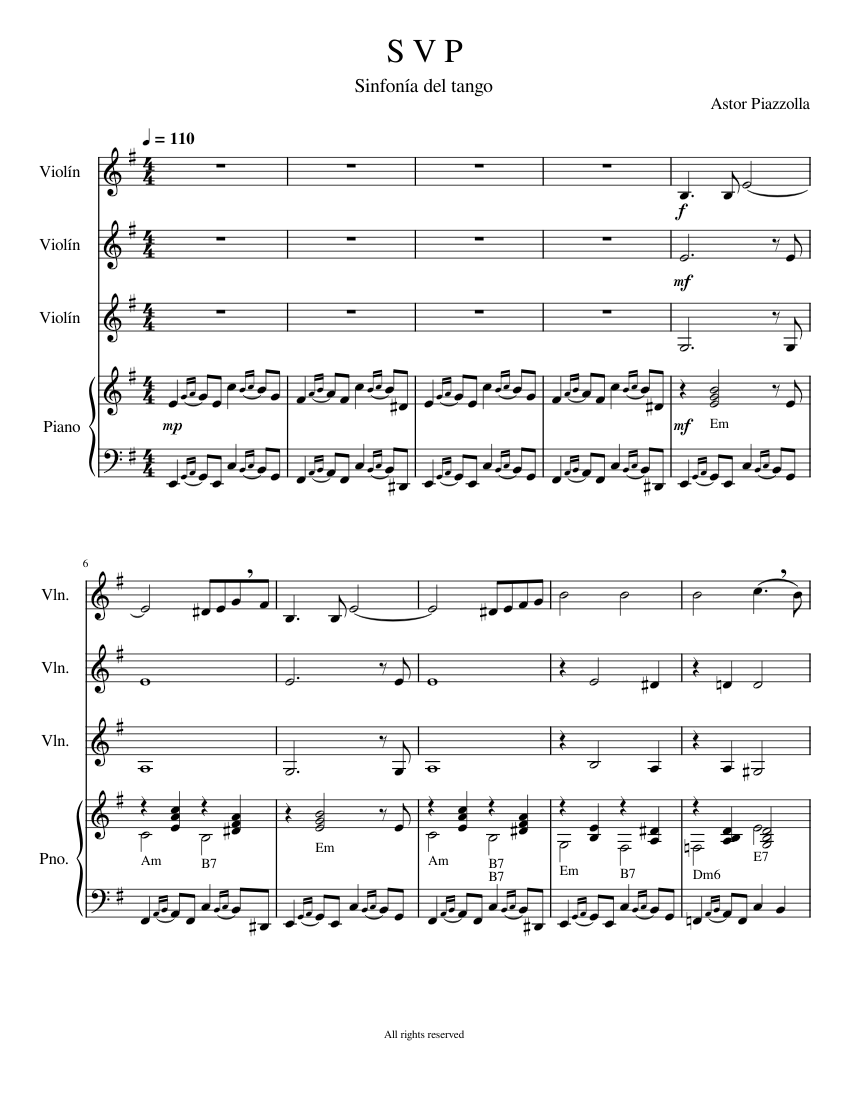 S V P Sheet music for Piano, Violin (Mixed Quartet) | Musescore.com