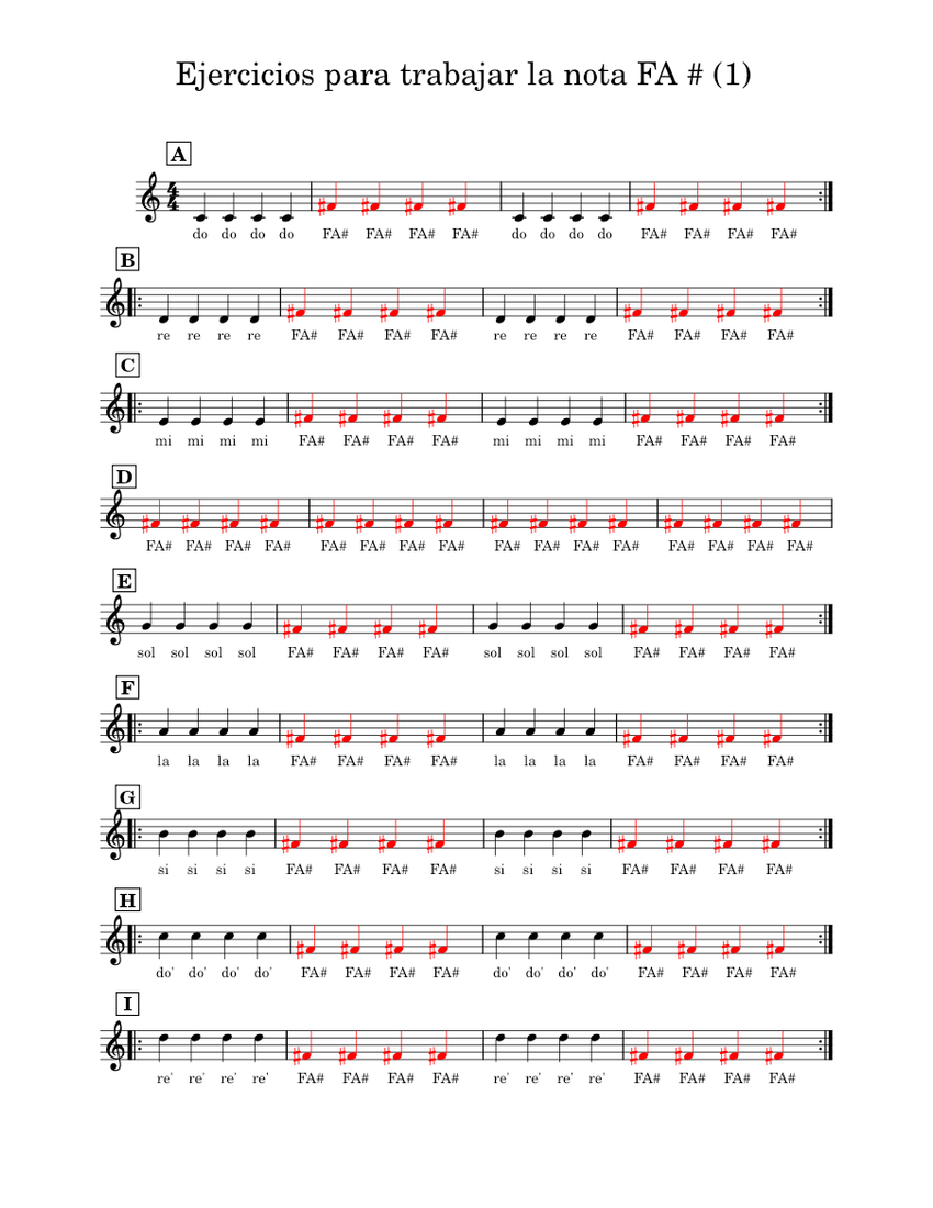 Ejercicios para trabajar la nota FA # 1 Sheet music for Piano (Solo ...