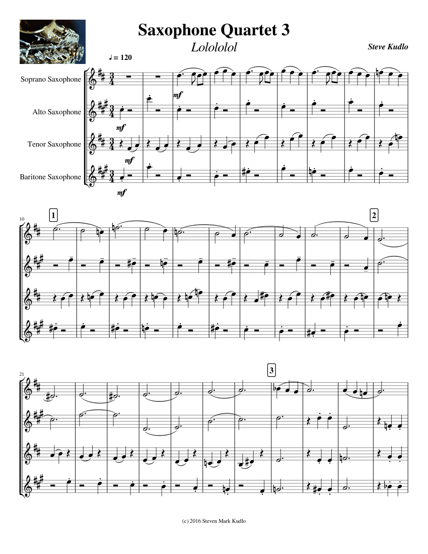 Saxophone Quartet 3 Sheet music for Saxophone alto, Saxophone tenor ...