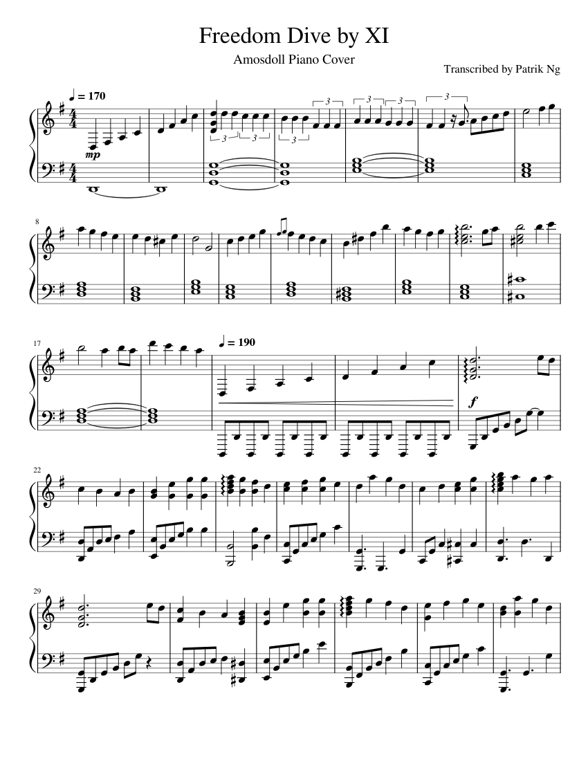 Freedom Dive - [xi / Amosdoll] Sheet Music for Piano (Solo) | MuseScore.com