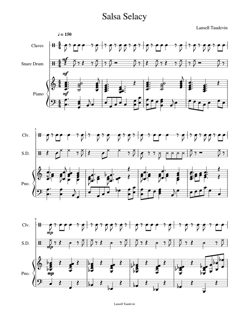 Salsa Selacy Sheet music for Piano, Snare drum, Claves (Mixed Trio ...
