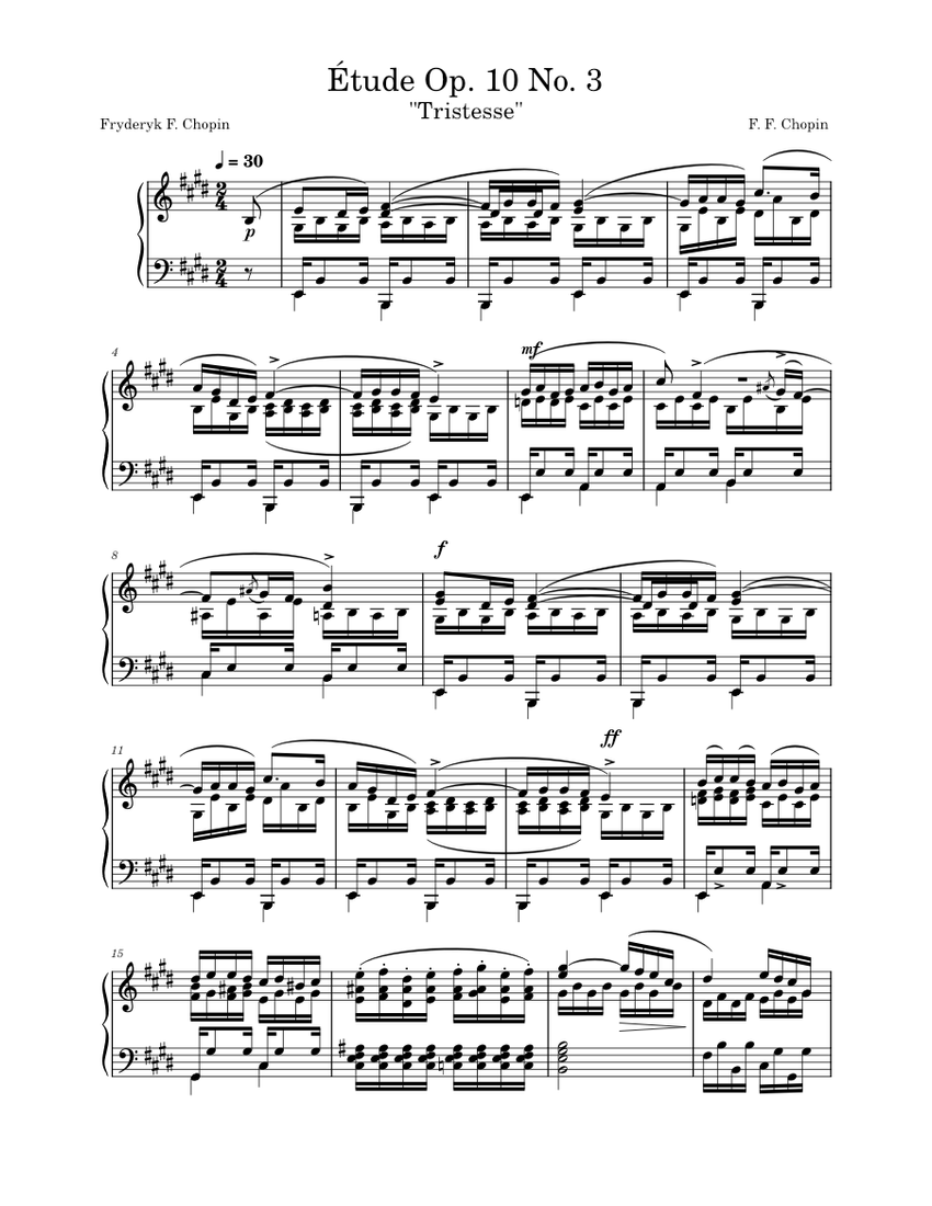 Étude Opus 10 No. 3 in E Major – Frédéric Chopin Fragment Sheet music for Piano (Solo ...