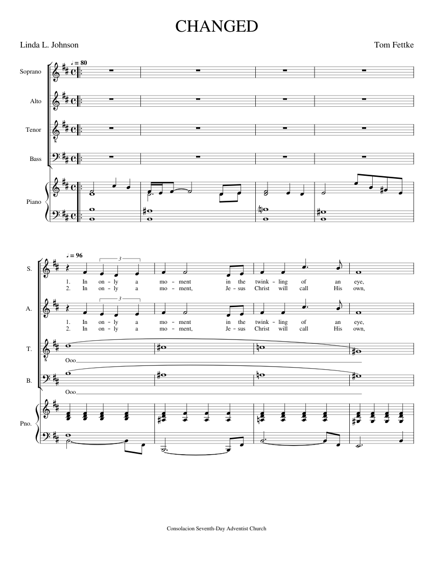 CHANGED Sheet music for Piano, Soprano, Alto, Tenor & more instruments ...