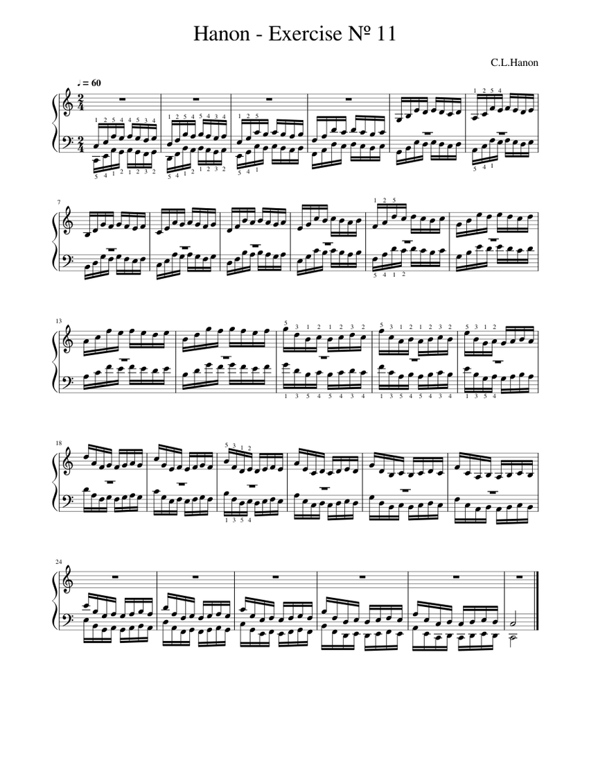 Hanon - Exercício Nº 11 Sheet music for Piano (Solo) Easy | Musescore.com
