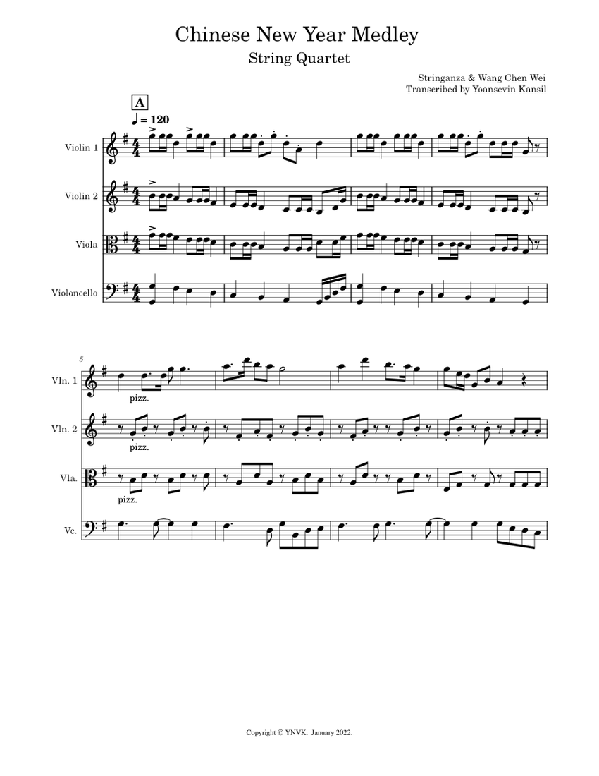 Chinese New Year Medley - Stringanza Sheet Music for Violin, Viola ...