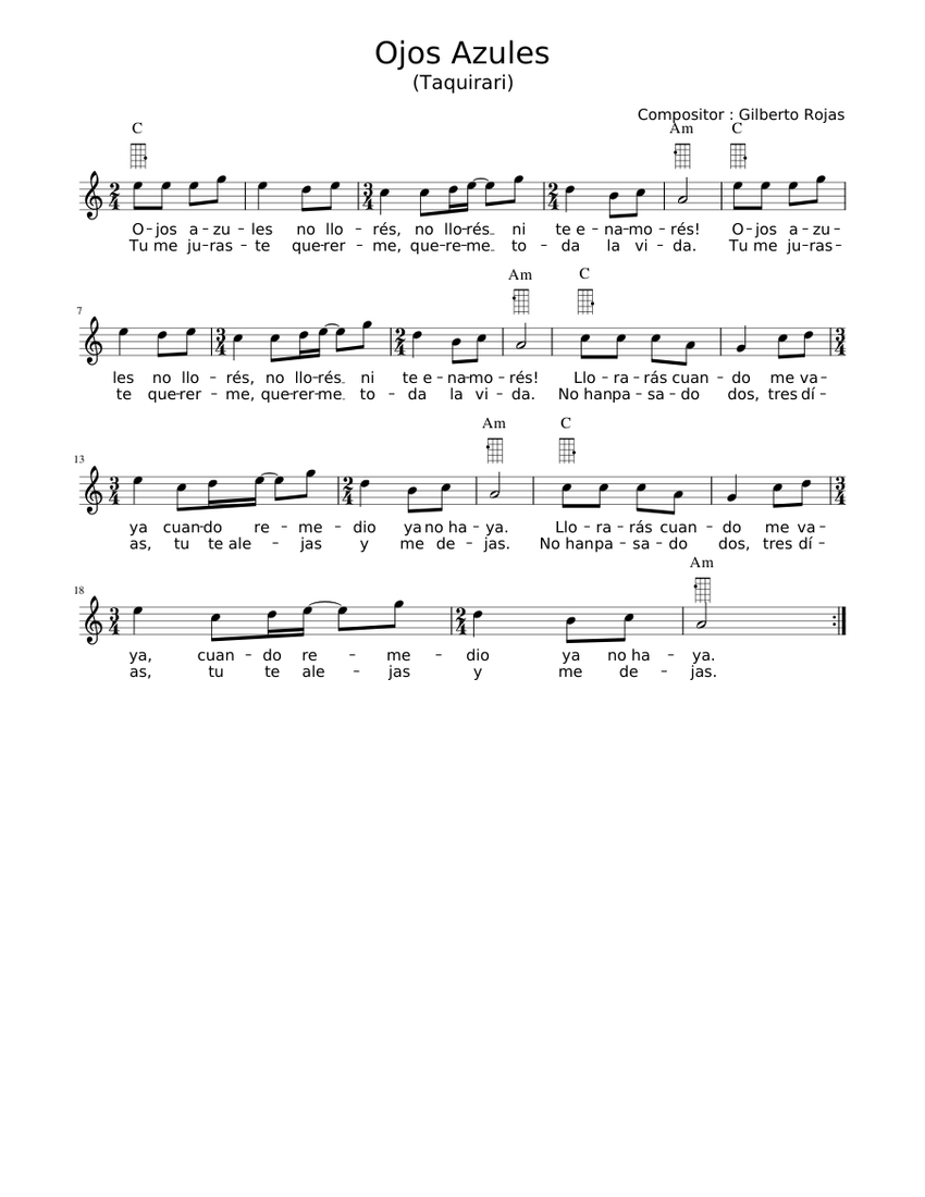 Ojos Azules – Gilberto Rojas Enríquez Sheet Music for Flute other (Solo ...