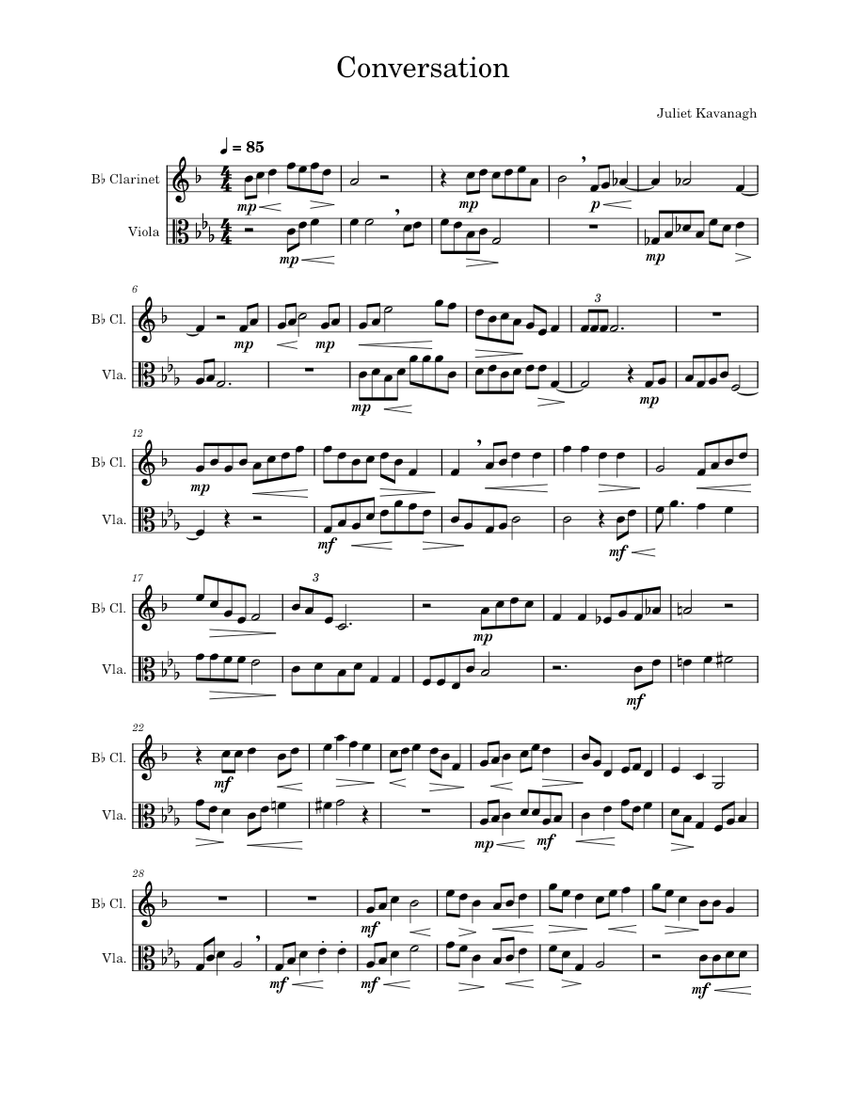 Conversation Sheet Music for Clarinet in b-flat, Viola (Mixed Duet ...