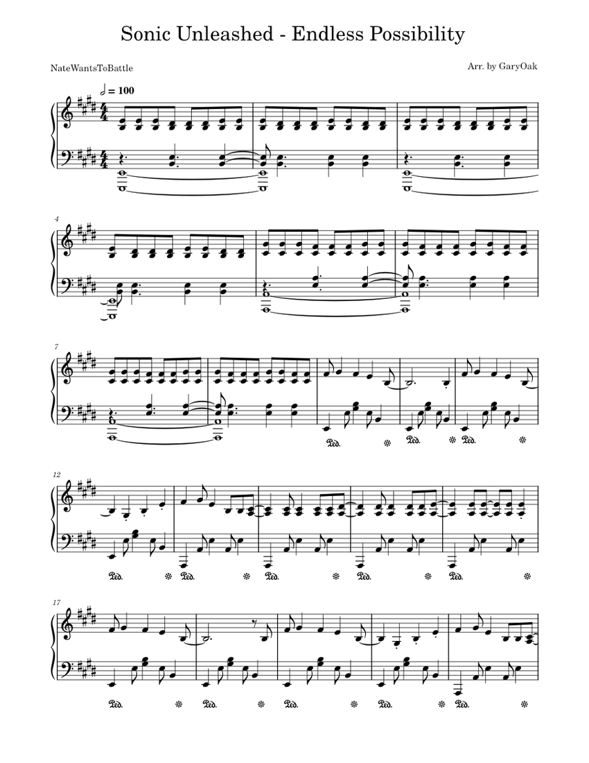 Sonic Unleashed - Endless Possibility (piano cover) Sheet Music for Piano (Solo) | MuseScore.com