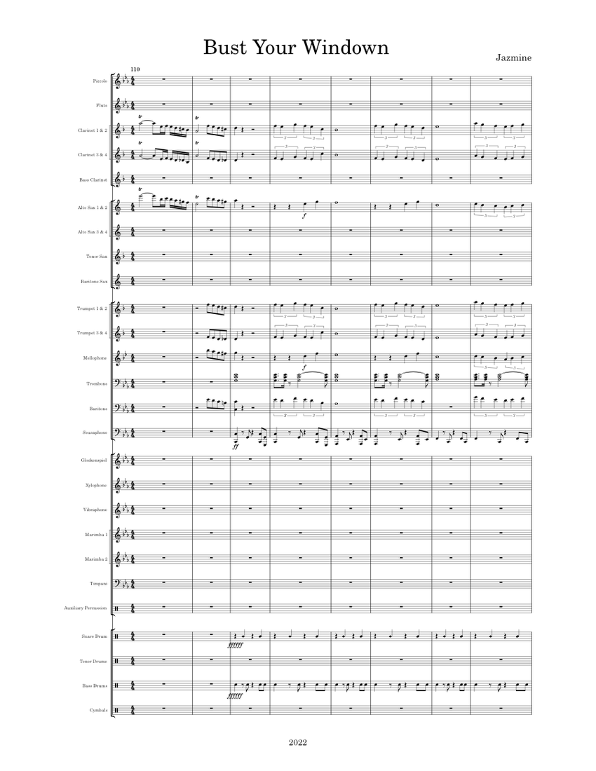 Bust Your Windown key down Sheet music for Trombone, Flute piccolo, Flute, Clarinet in b-flat ...