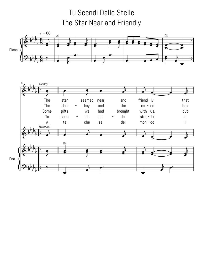 Tu scendi dalle stelle (Italian Christmas Carol) Sheet Music with ...