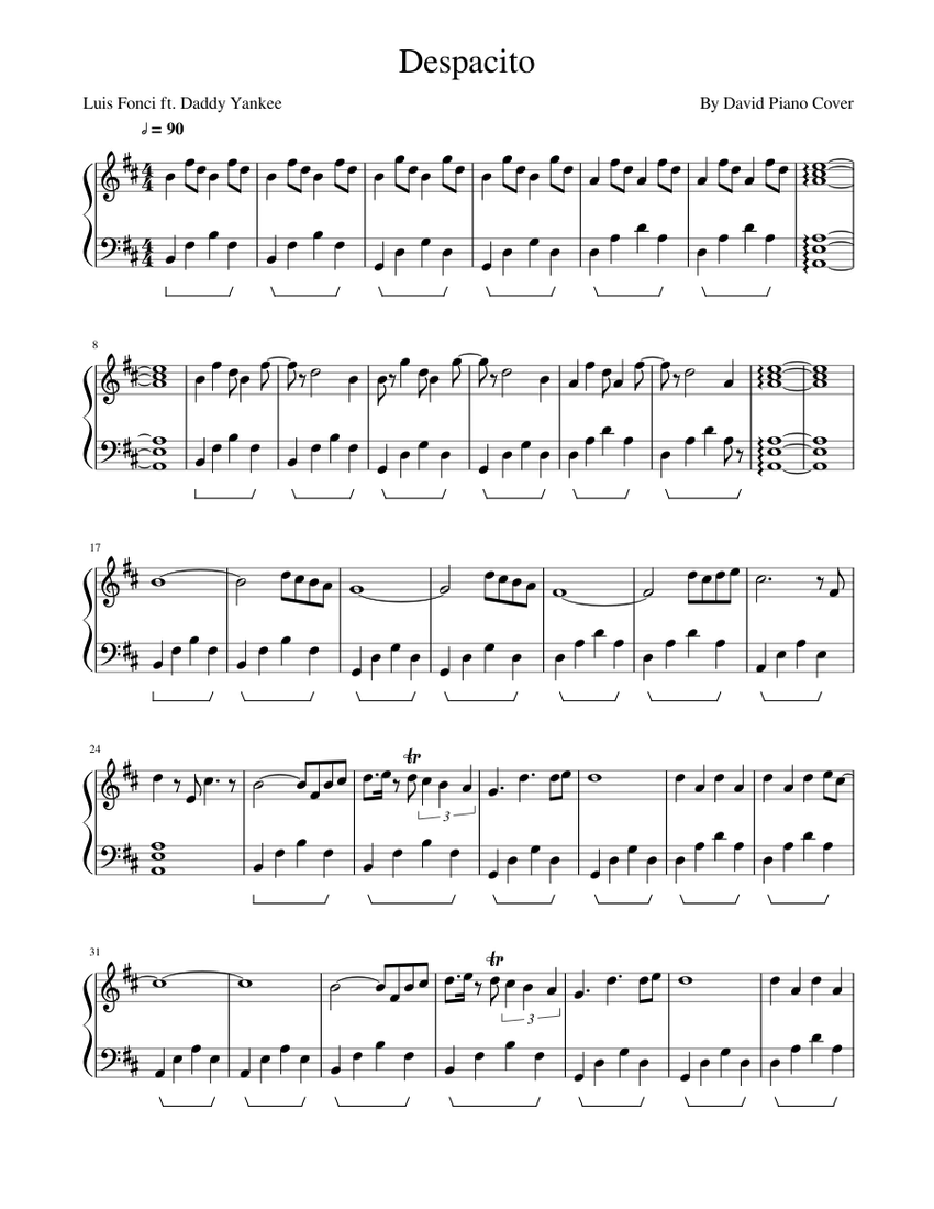 Despacito - Luis Fonsi Sheet Music for Piano (Solo) easy | MuseScore.com