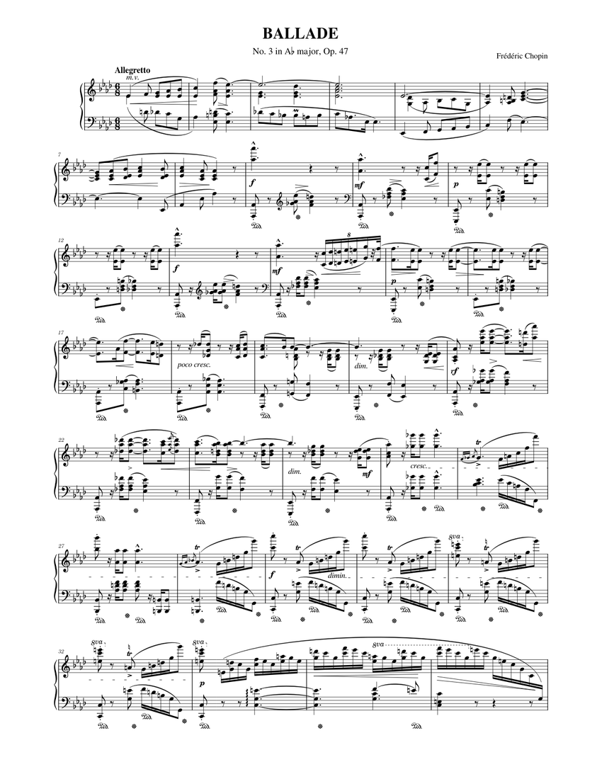Frédéric Chopin: Ballade No.3 in A-flat major, Op.47 Sheet Music for ...