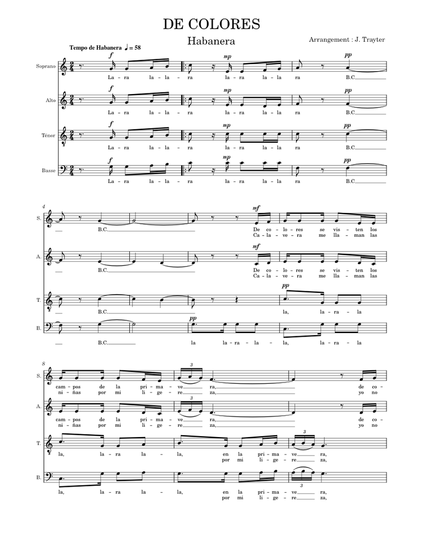 De Colores – Misc tunes Sheet Music for Soprano, Alto, Tenor, Bass ...