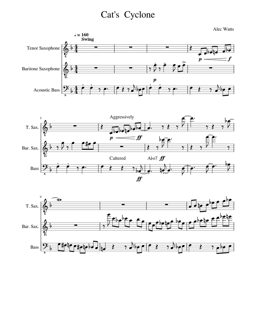 Cat's Cyclone V3 Sheet music for Saxophone tenor, Saxophone baritone ...
