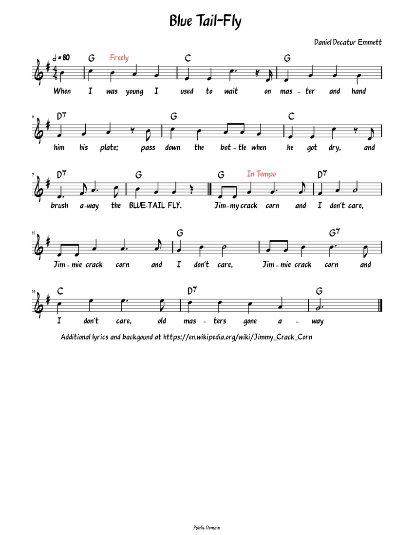 Blue-Tail Fly (Lead sheet with lyrics ) Sheet Music with Chords for ...