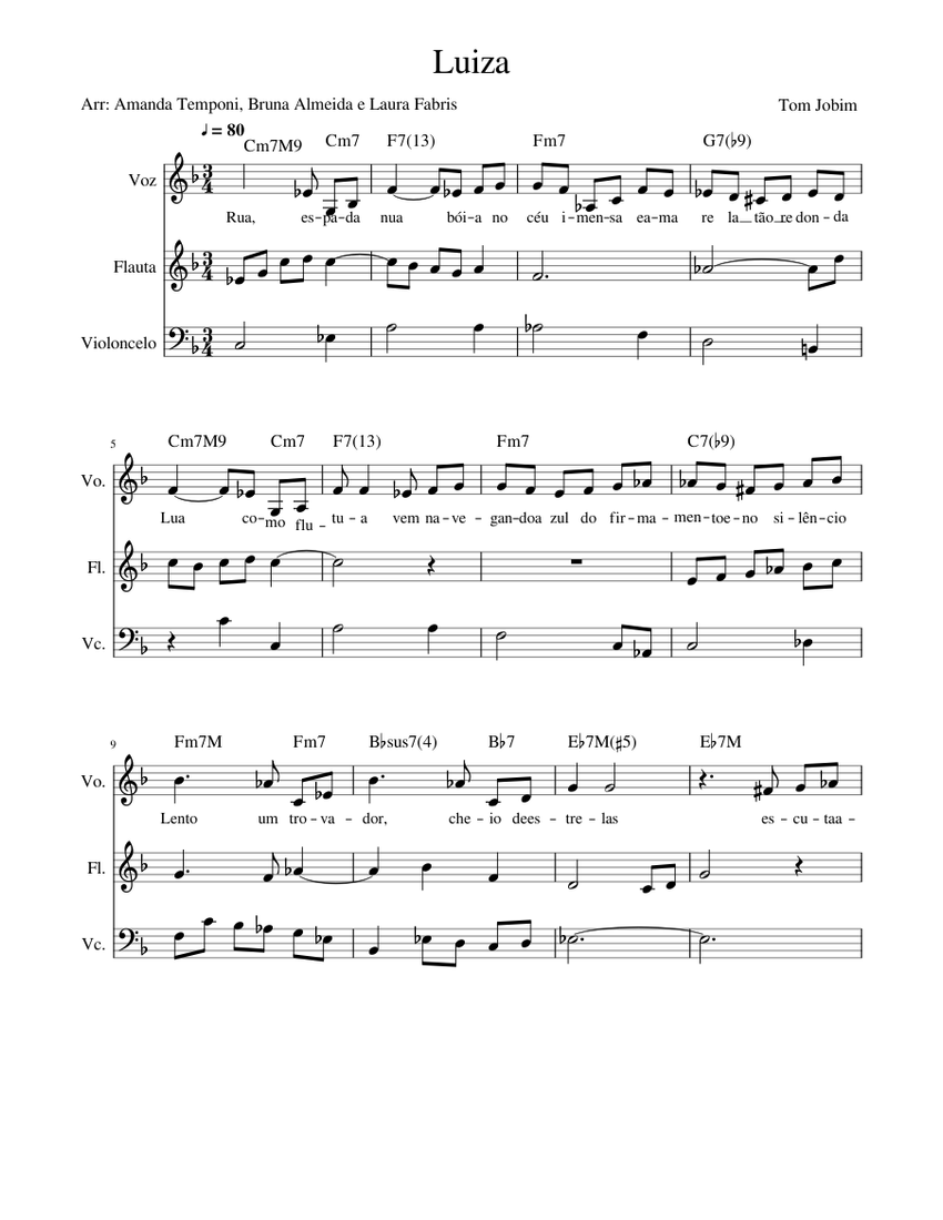 Luiza Sheet music for Vocals, Flute, Cello (Mixed Trio) | Musescore.com