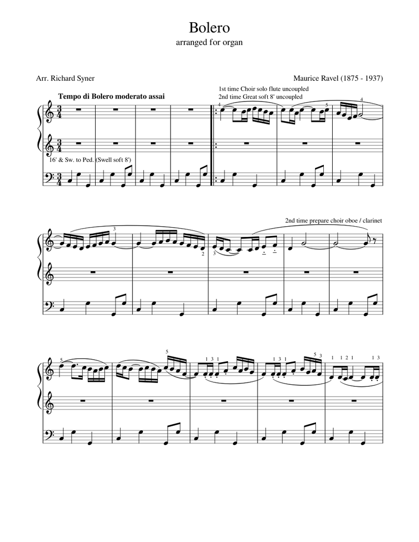 Bolero - Maurice Ravel Sheet Music for Organ (Solo) | MuseScore.com