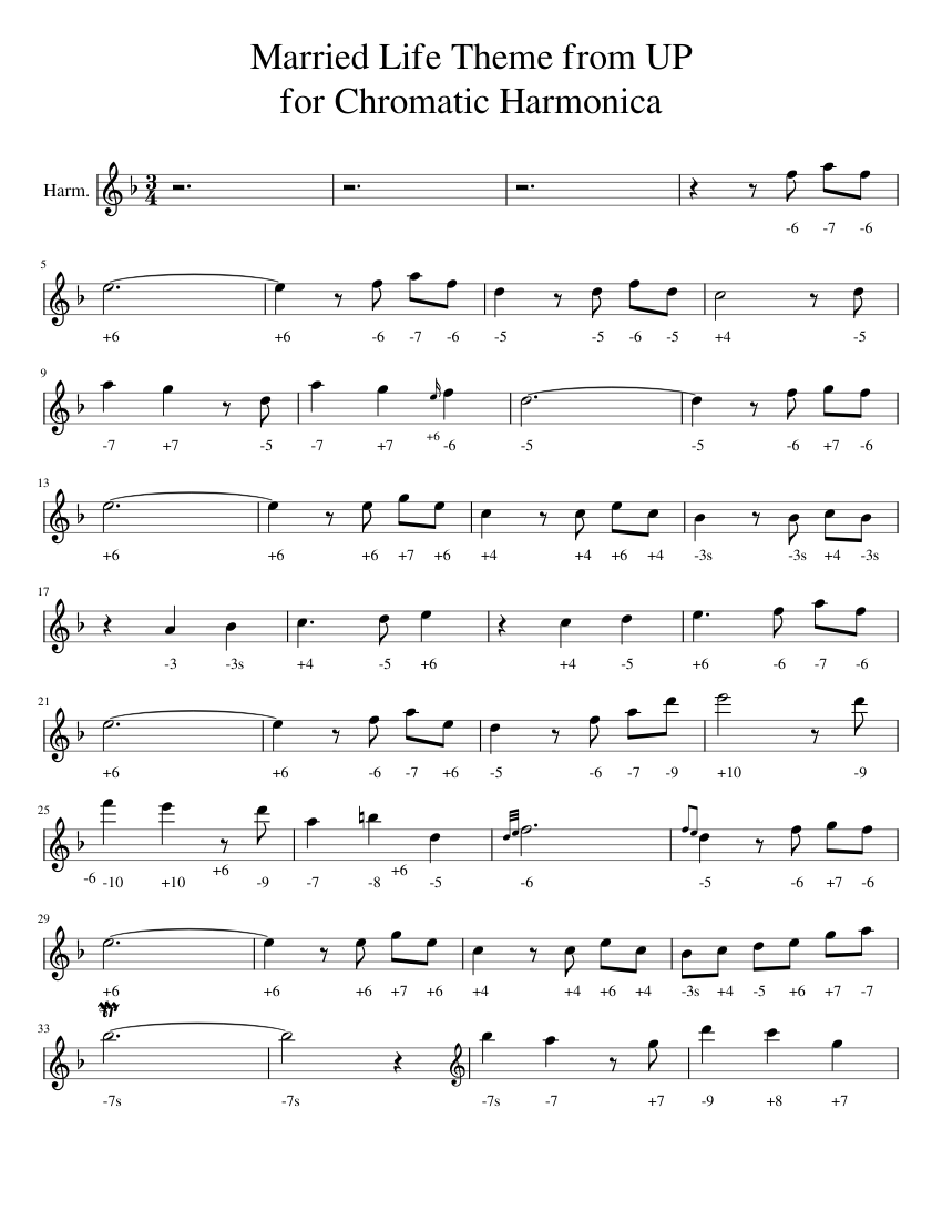 Married Life – Michael Giacchino (Chromatic Harmonica) Sheet Music for ...