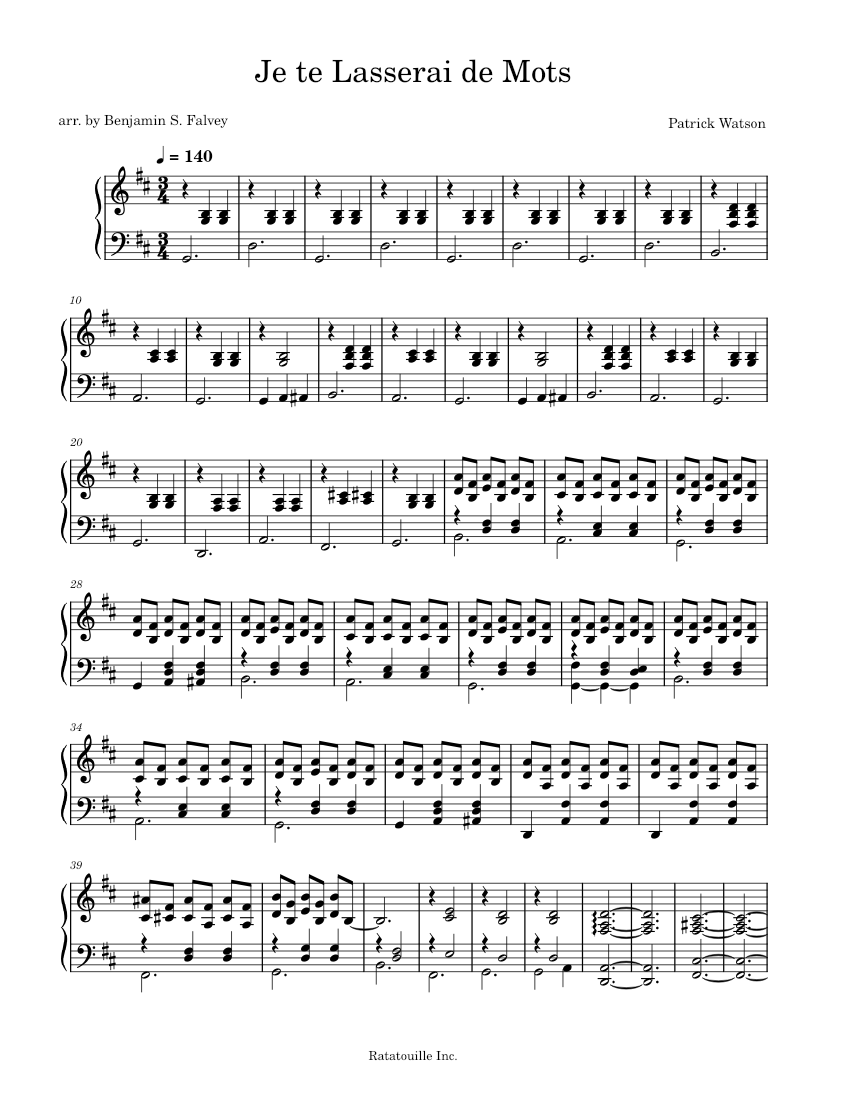 Je te laisserai des mots – Patrick Watson Je te Laisserai des Mots – Patrick Watson Sheet music ...