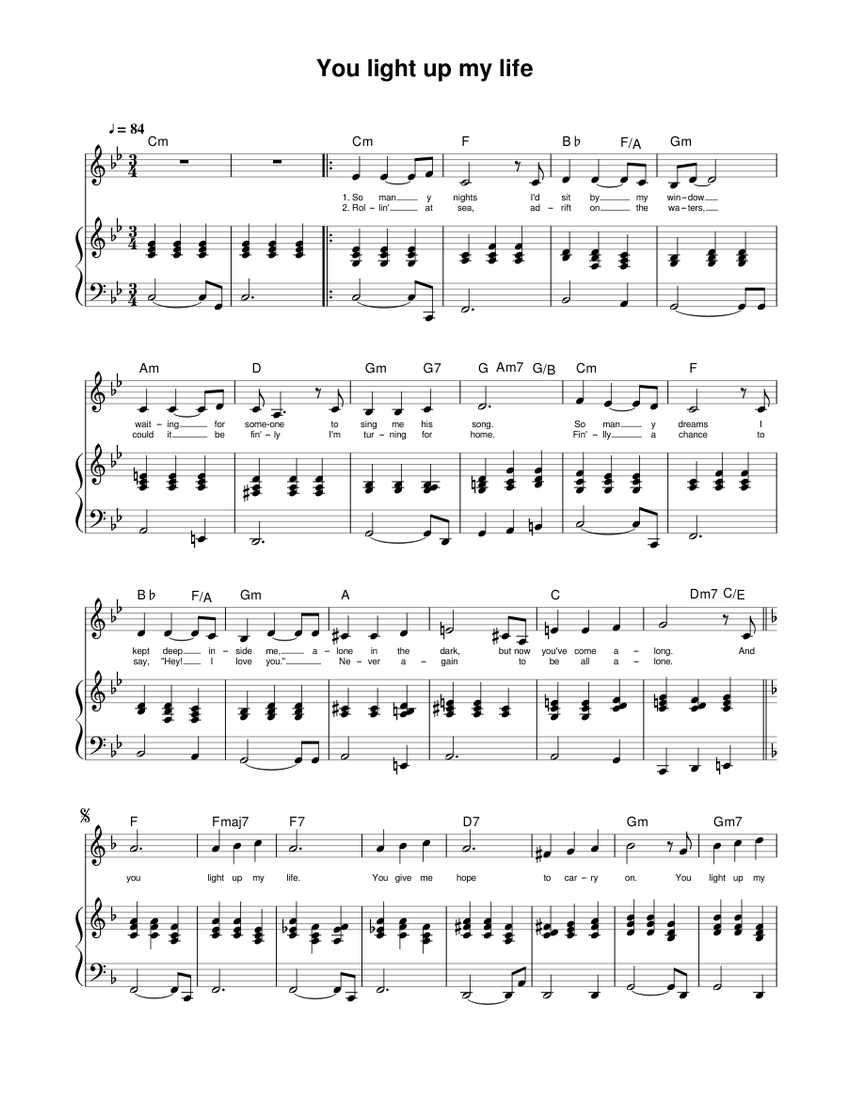 You light up my life - Debby Boone Sheet Music with Chords for Piano ...