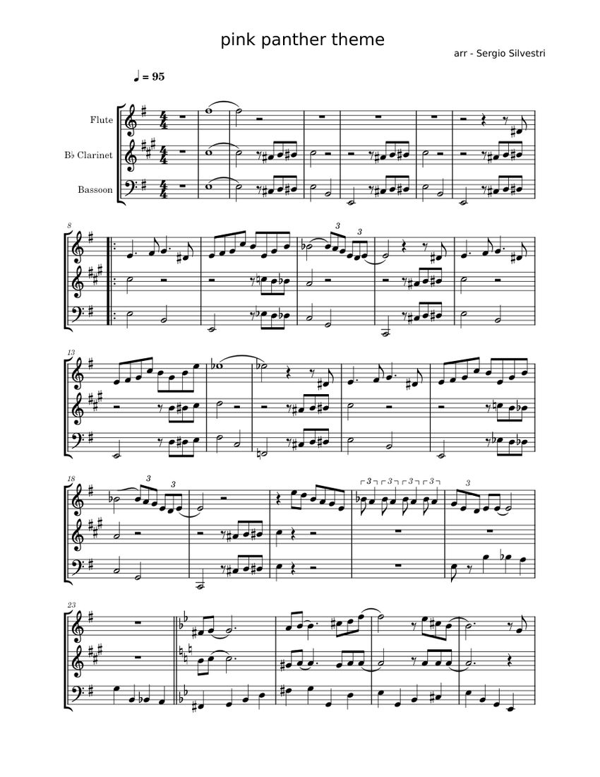 Pink panther – Sergio SIlvestri Sheet Music for Flute, Clarinet in b ...