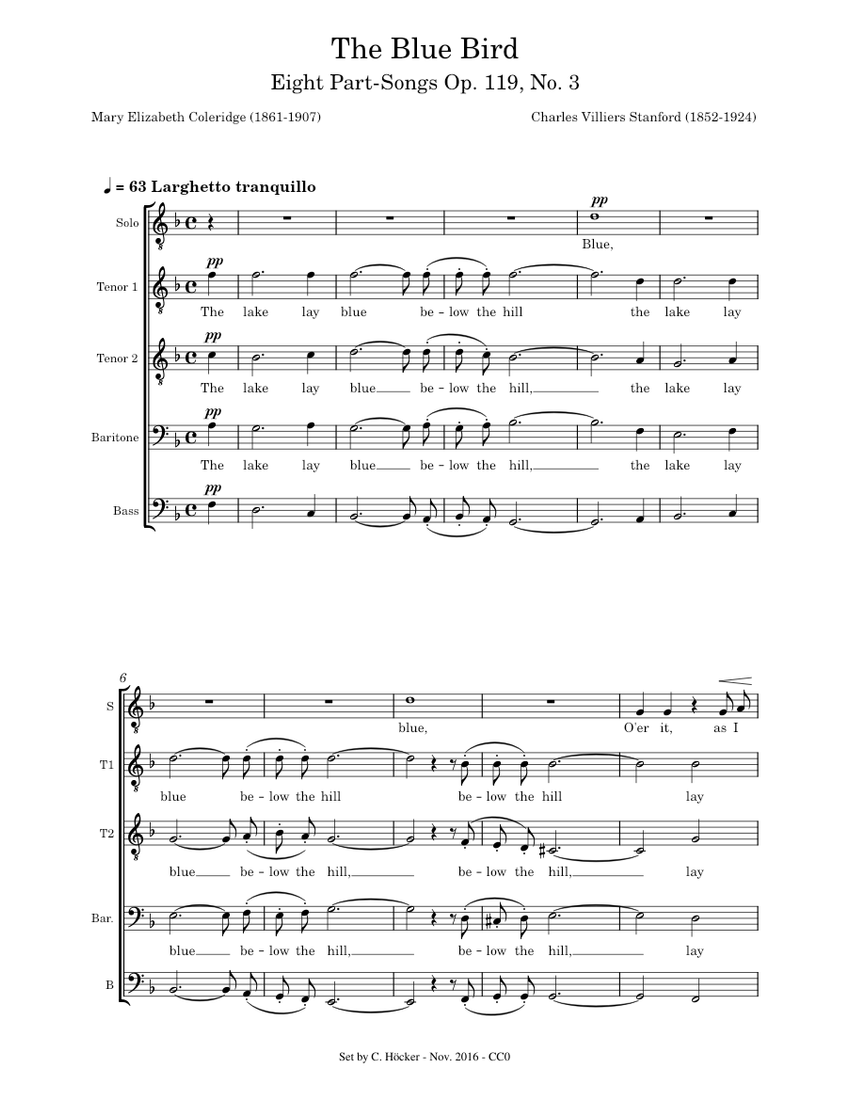 The Blue Bird – Charles Villiers Stanford Sheet music for Tenor, Bass ...