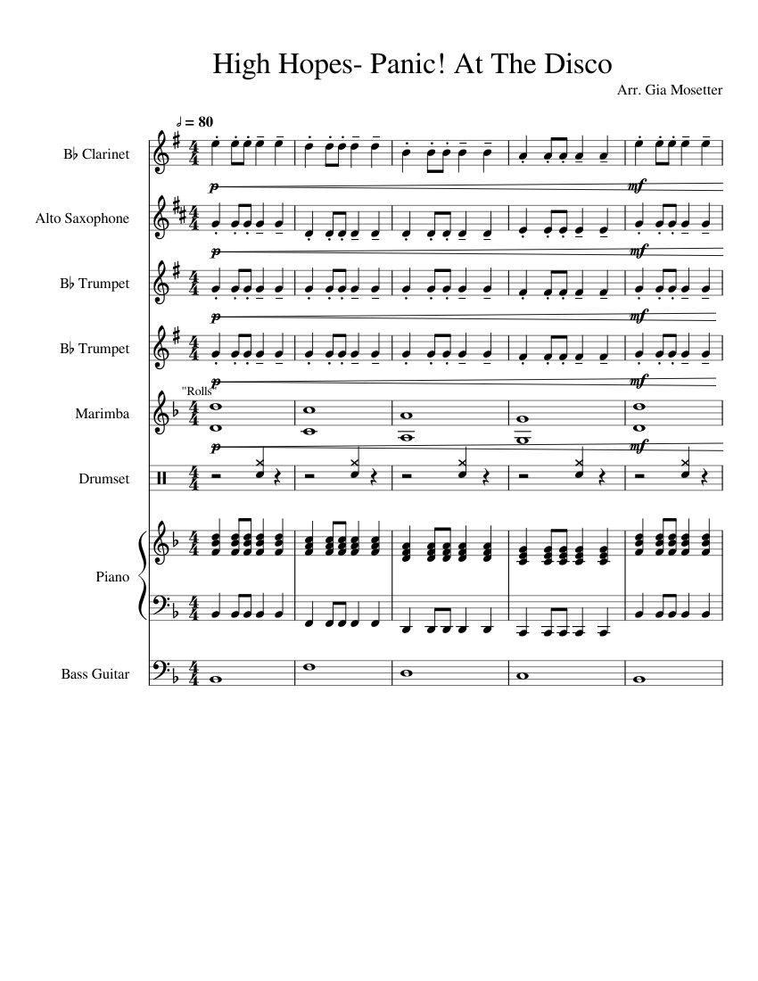 High Hopes Panic At The Disco Sheet music for Piano, Clarinet in b-flat ...