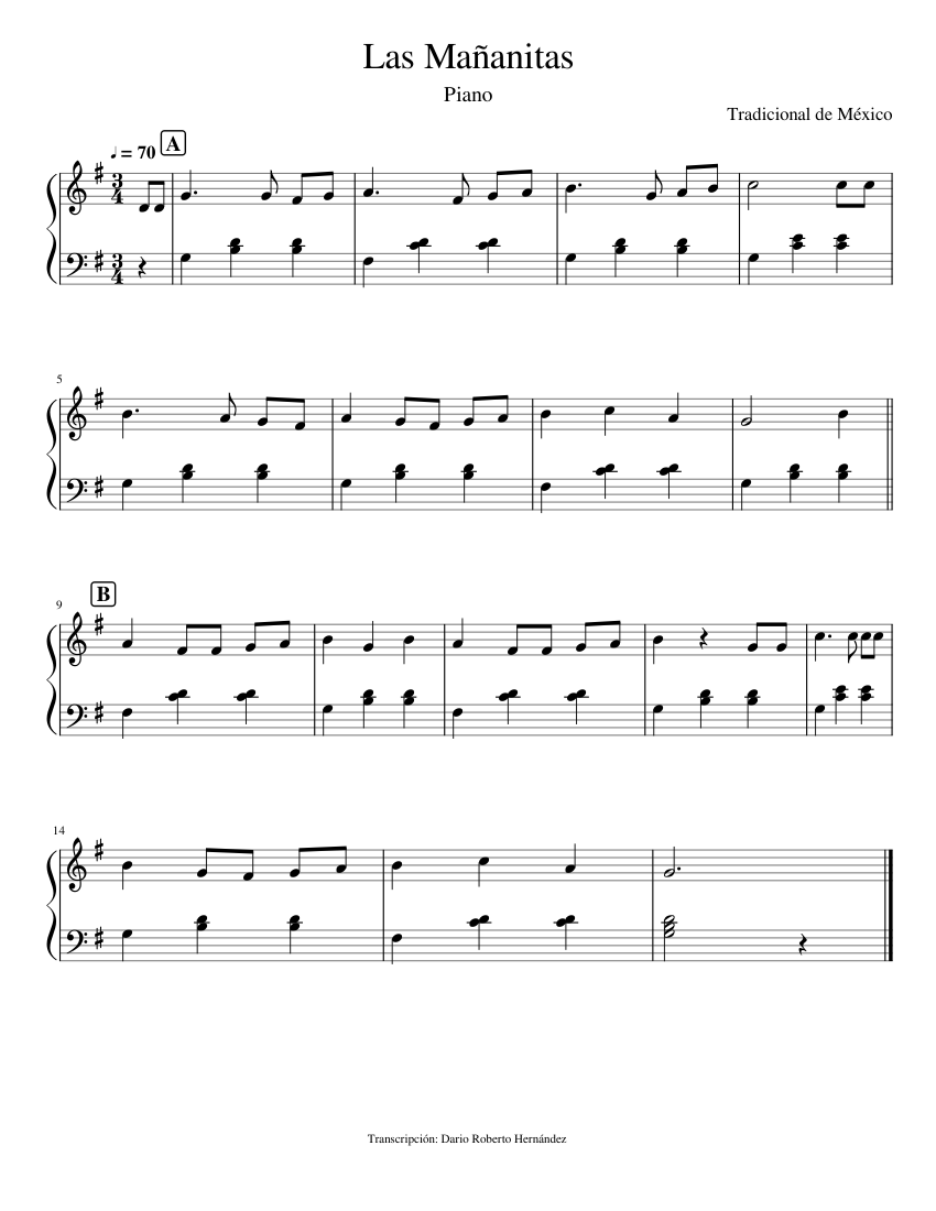 Las Mañanitas - Piano Sheet Music for Piano (Solo) easy | MuseScore.com