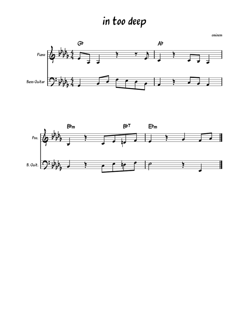 In Too Deep – Eminem Sheet Music with Chords for Piano, Bass guitar ...