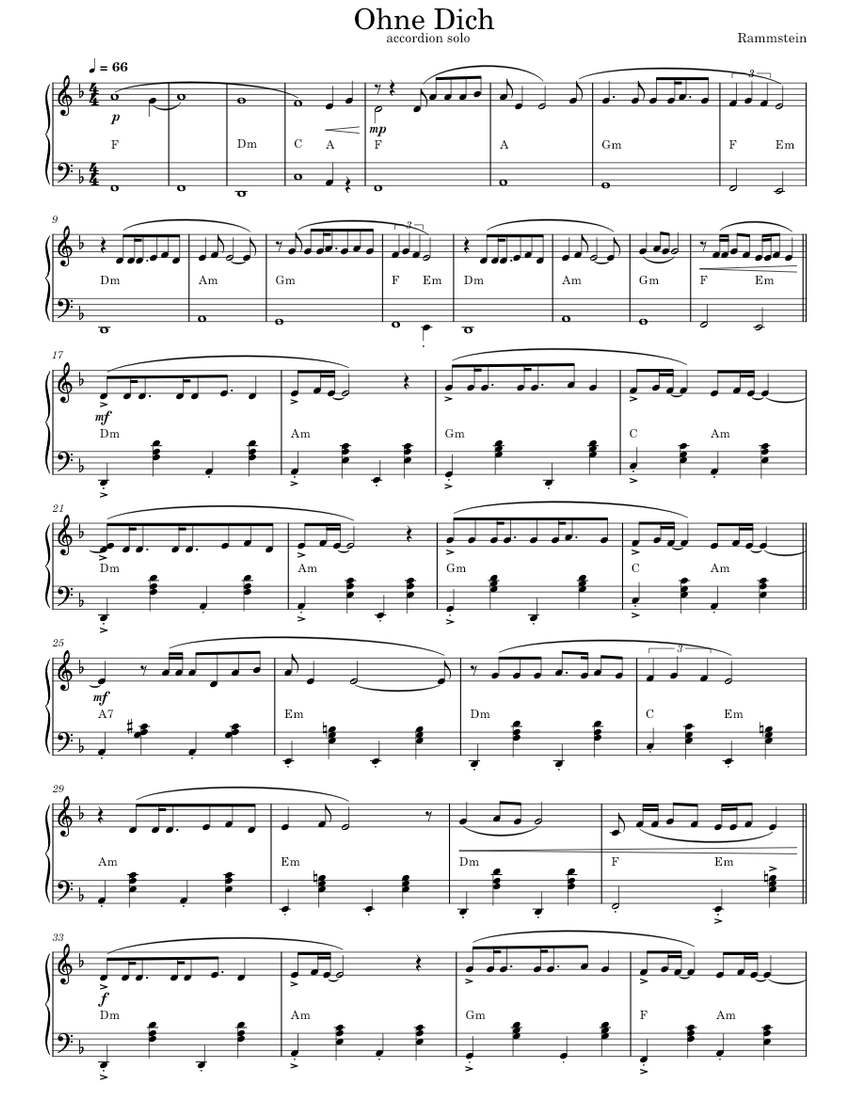 Ohne dich – Rammstein Sheet music for Accordion (Solo) | Musescore.com