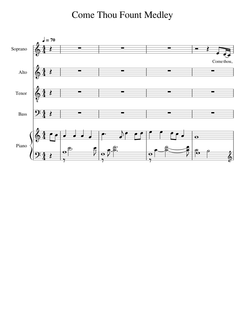Come Thou Fount/If You Could Hie to Kolob Sheet Music for Piano ...