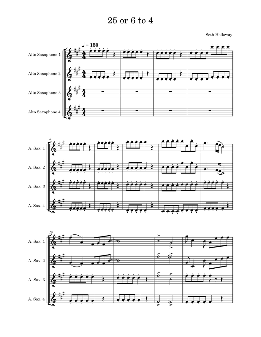 25 or 6 to 4 – Chicago Sheet Music for Saxophone alto (Woodwind Quartet) | MuseScore.com