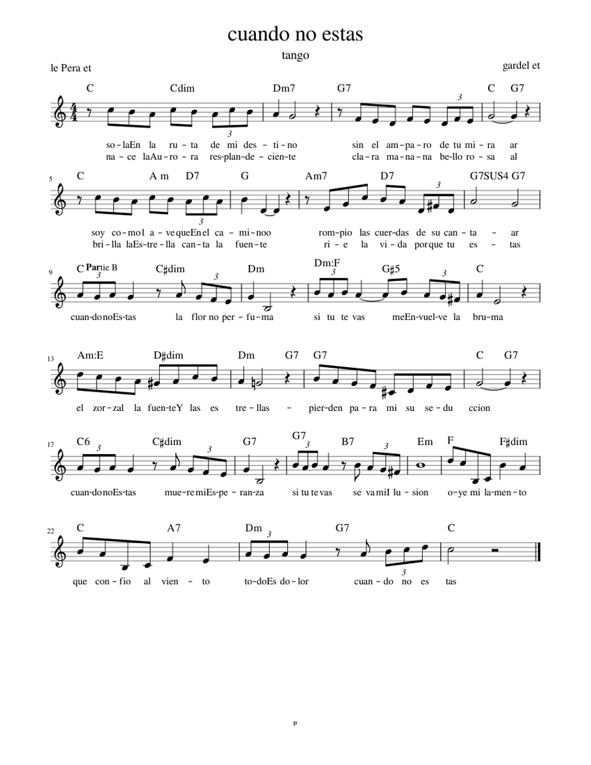 cuando tu no estas Sheet Music with Chords for Piano (Piano-Voice) easy ...