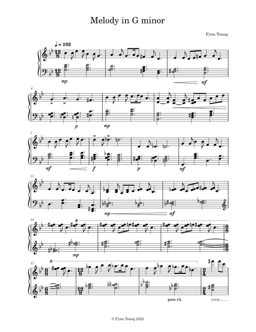 Melody in G minor Sheet Music for Piano (Solo) | MuseScore.com