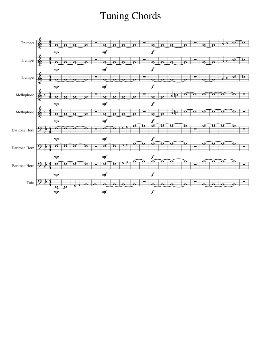 Brass Tuning Sequence Sheet Music for Tuba, Mellophone, Baritone horn ...