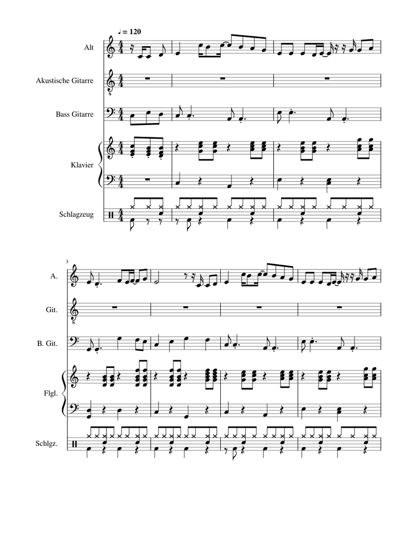 Du bist Du Sheet music for Piano, Alto, Guitar, Bass guitar & more instruments (Rock band ...