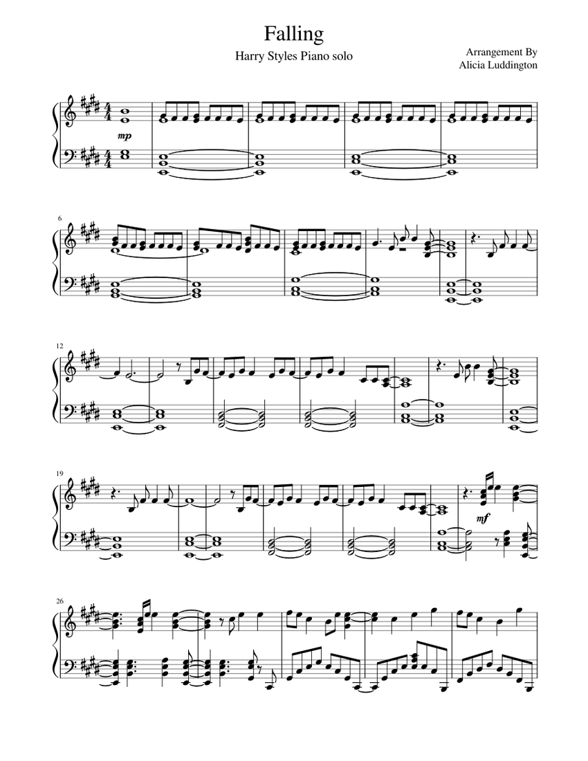Falling Harry Styles piano solo Sheet Music for Piano (Solo ...