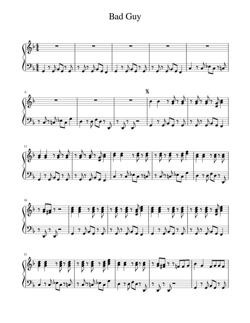 Bad Guy Sheet music for Piano (Solo) Easy | Musescore.com