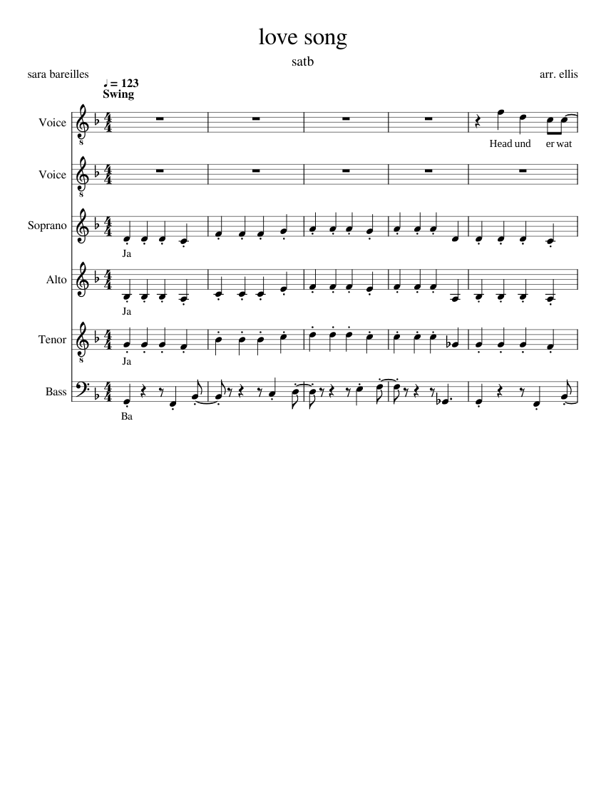 Love Song SATB Sheet Music for Soprano, Alto, Tenor, Bass voice & more ...