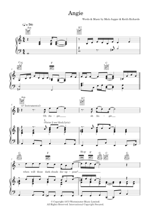 Angie – The Rolling Stones Sheet Music for Piano (Solo) | MuseScore.com